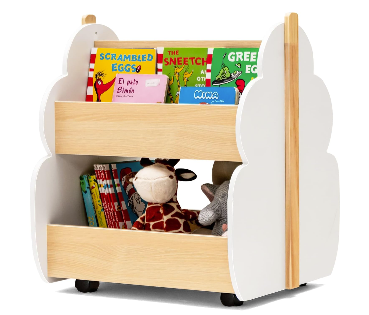 Rever Bebe Kids Wooden Bookshelf, Toddler Double-Sided Bookcase Toy St