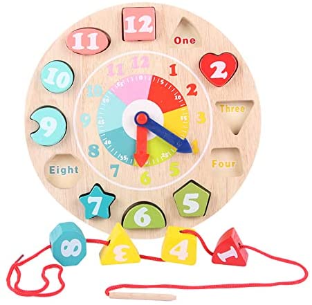 Wooden Shape Color Sorting Clock for Teaching Time Number for Kids (Mo